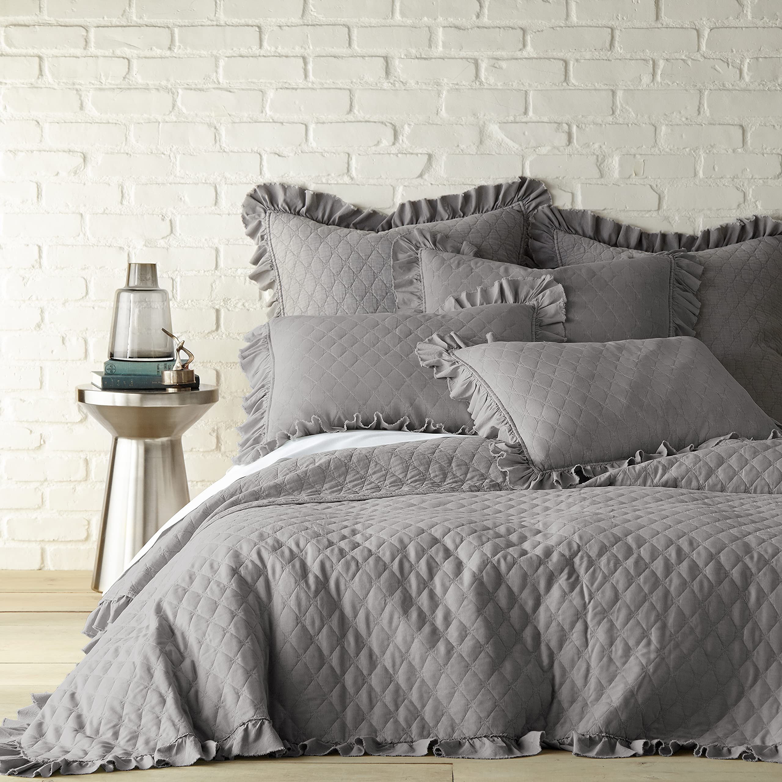 Levtex Home グレー ストーンウォッシュ キング キルトセット グレー 無地