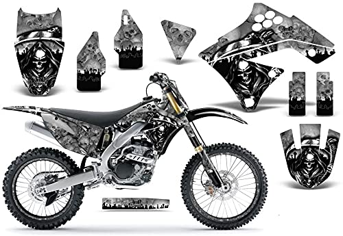 AMR Racing MX ダートバイク グラフィックキット ステッカー デカール ナンバープレート カワサキ KXF250 2009-2012対応 - リーパーシルバー