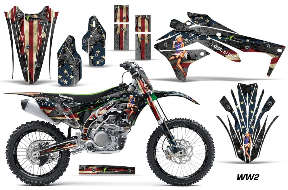 AMR Racing MX ダートバイク グラフィックキット ステッカー デカール ナンバープレート カワサキ KXF450 2016-2017 - WW2対応