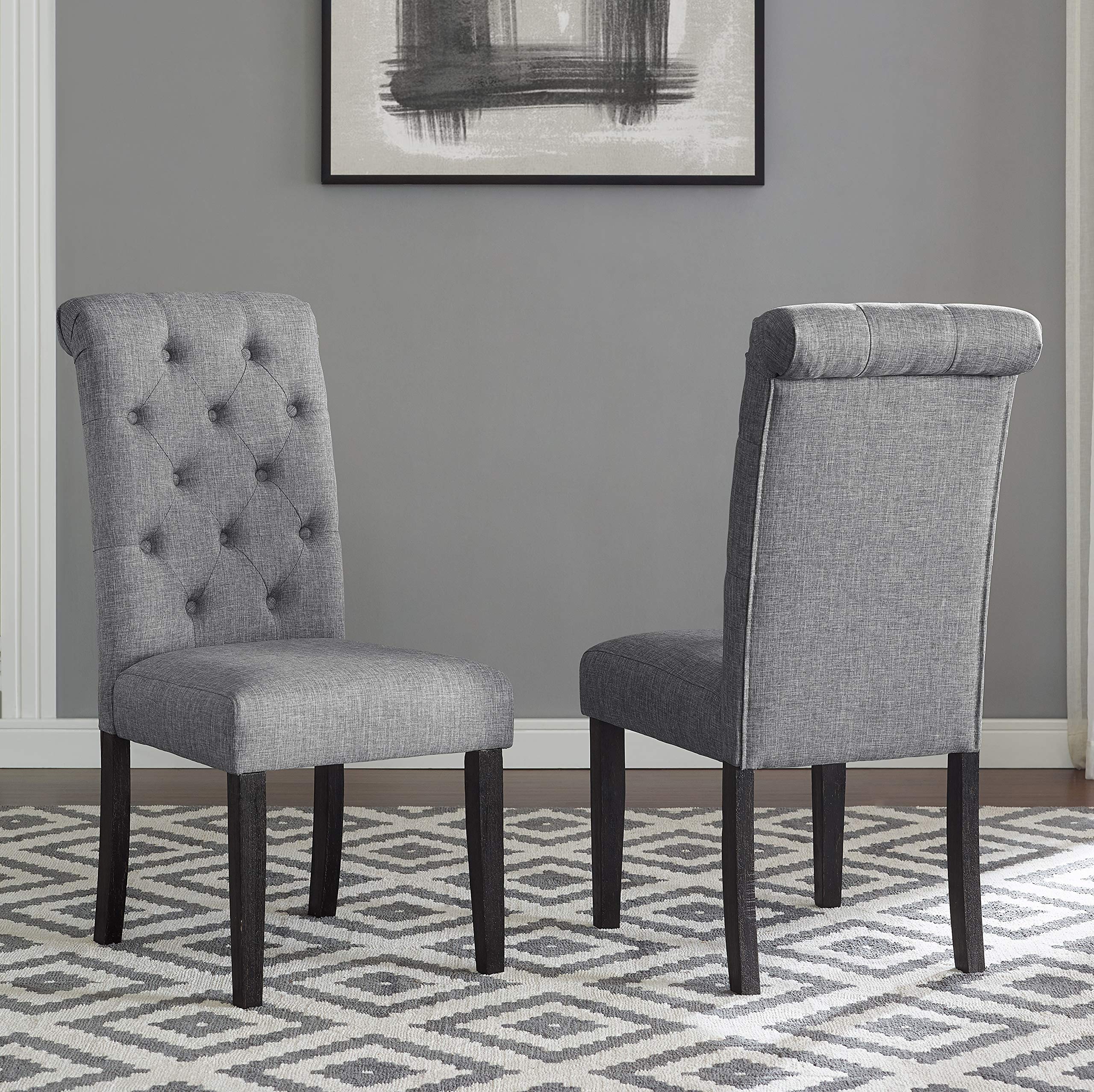 Roundhill Furniture Leviton ソリッドウッドタフテッドダイニングチェア 2個セット グレー
