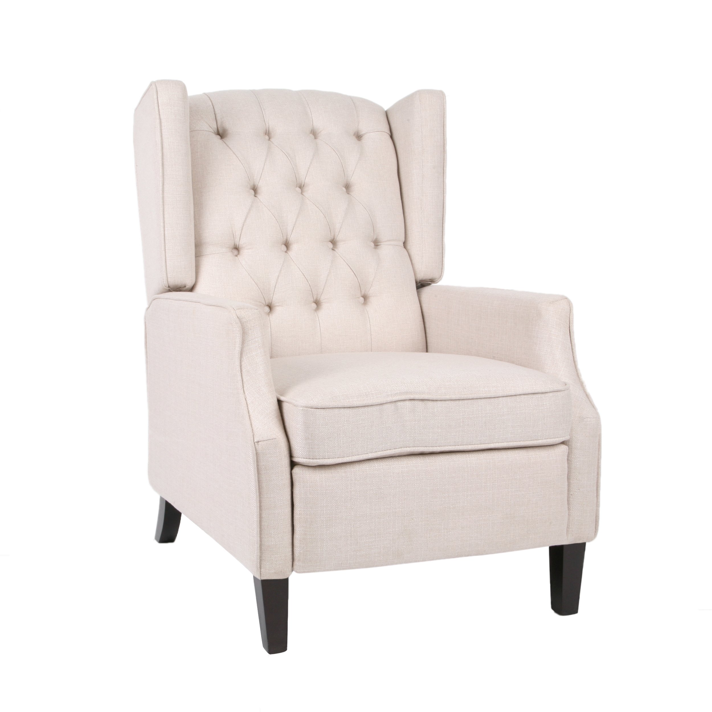 Christopher Knight Home Diana Wingback Recliner Light Beige Tweed + Dark Brown