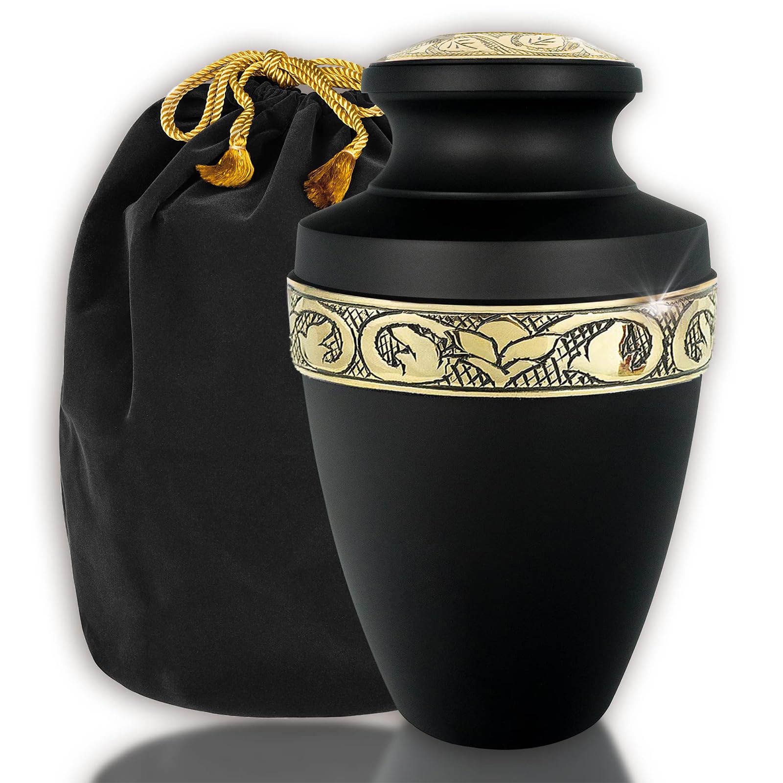 Serenity Black Beautiful Adult Cremation Urn for Human Ashes - w Velvet Bag