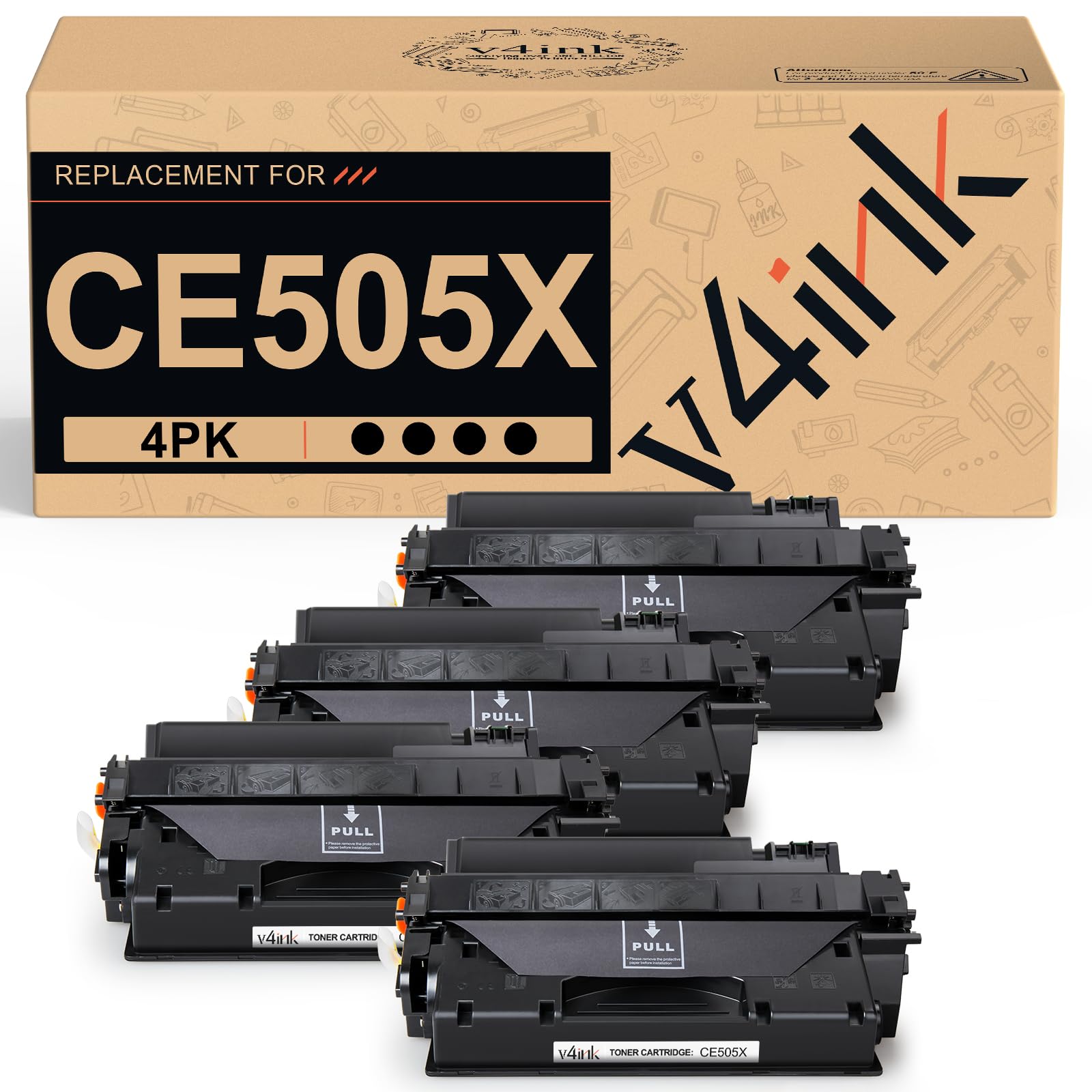 v4ink 4PK 互換トナーカートリッジ HP 05X CE505X トナーカートリッジ ブラック HP P2050 P2055 P2055d P2055dn P2055x Pro 400 M401
