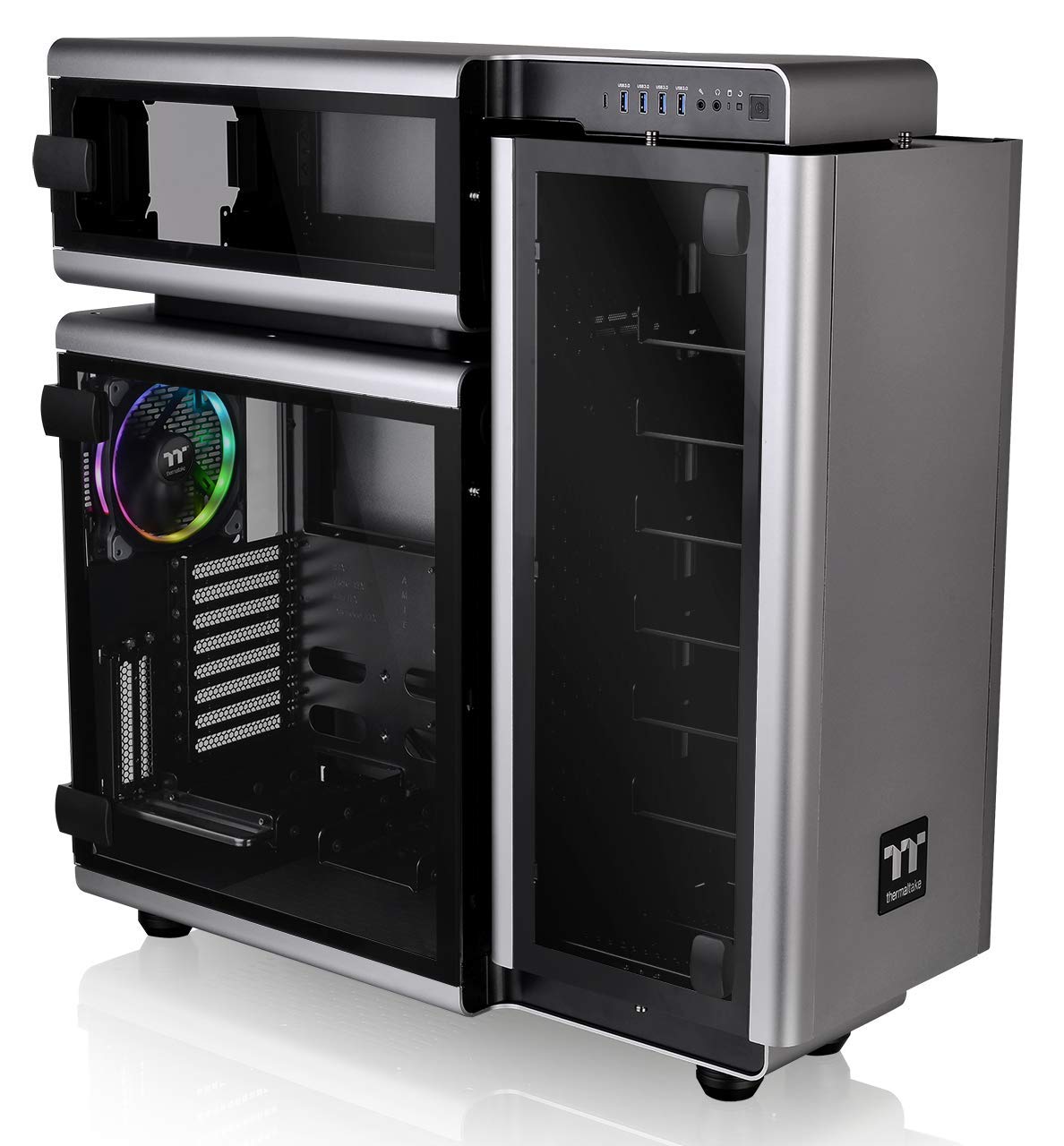 Thermaltake Level 20 E-ATX フルタワーゲーミングコンピュータPCケース Riing Plus 140mm RGBファン3個 + Lumi Plus LEDストリップ2個付き