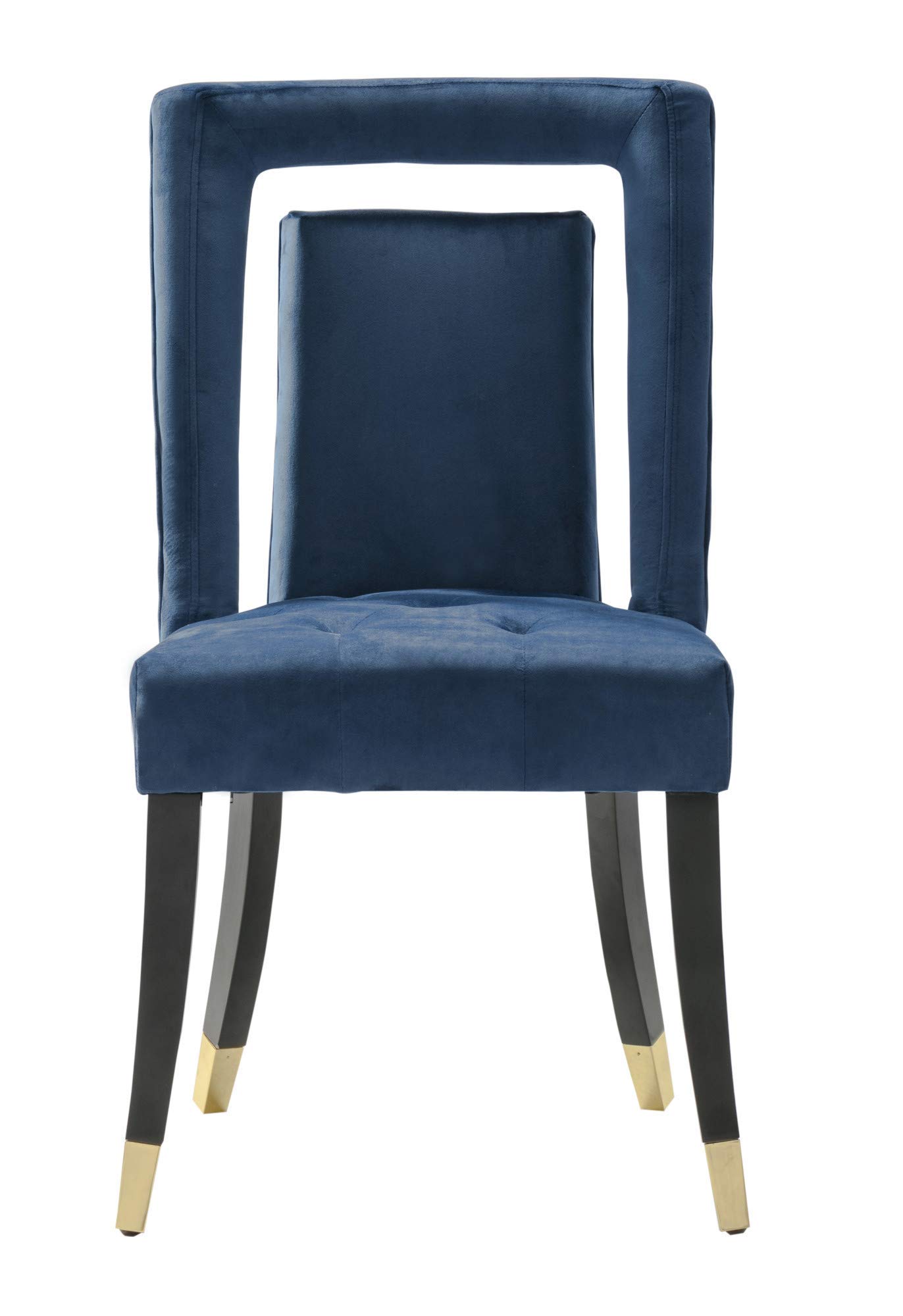 Iconic Home Elsie ダイニングサイドチェア ベルベット 布張り ネイルヘッド トリムシート エスプレッソ仕上げ ゴールドチップ テーパード木製脚 モダン トランジショナル (2個セット