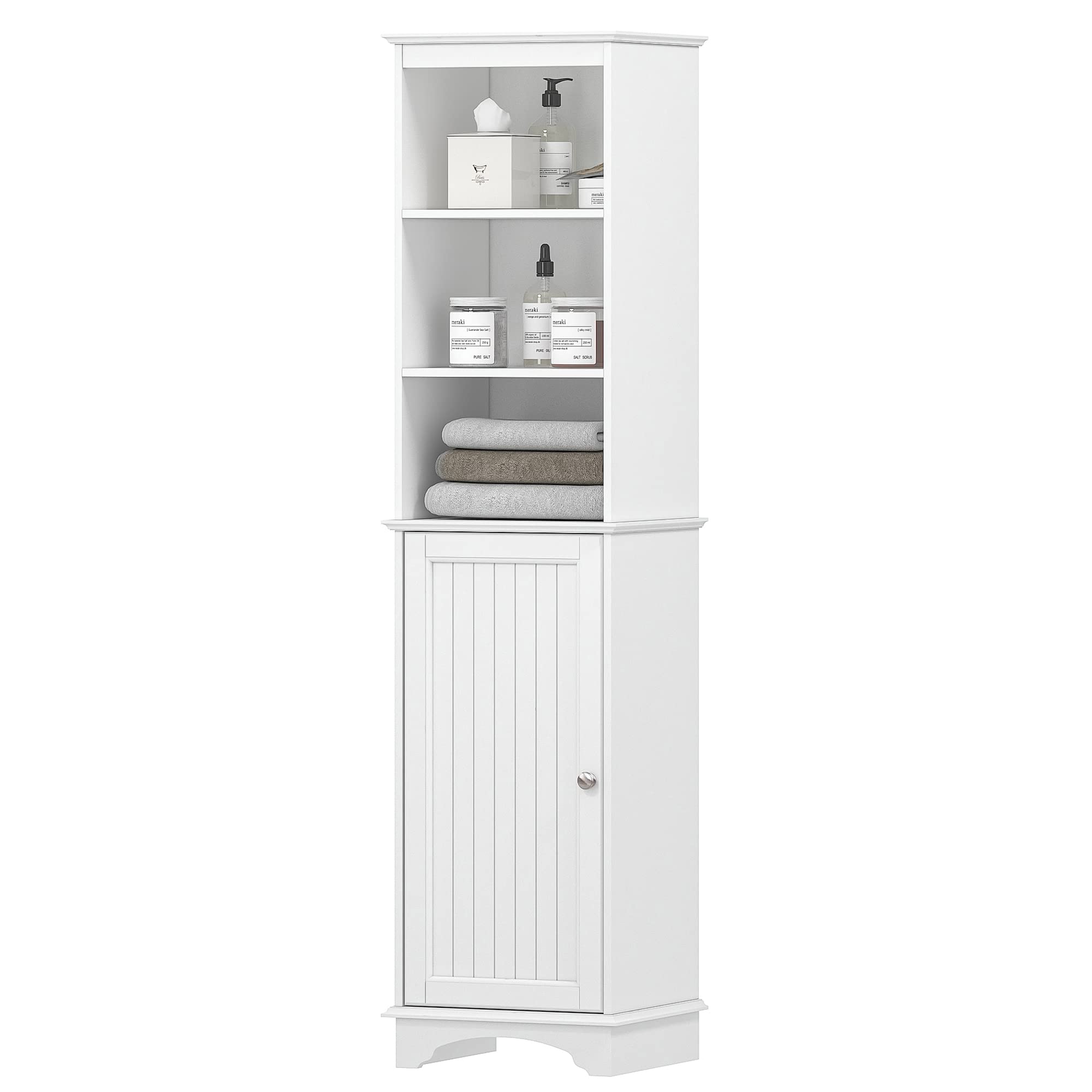 Spirich Home Freestanding Storage Cabinet with Three Tier Shelves Tall Slim Cabinet Free Standing