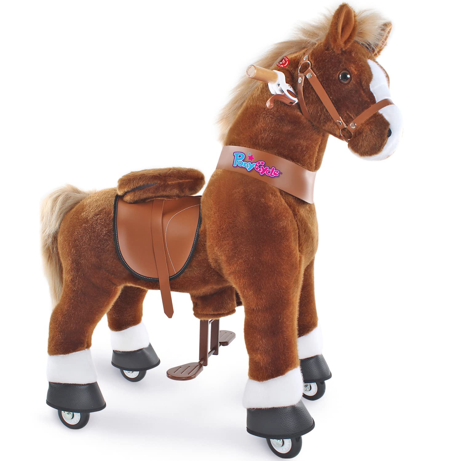 PonyCycle キッズライドオンホース キッズ用 ライドオントイ クラシックモデルU (ブレーキ付き/ 高さ36インチ/サイズ4 4~8歳) 乗馬馬 ぬいぐるみ ポニーに乗る 乗馬可能 馬 歩く動