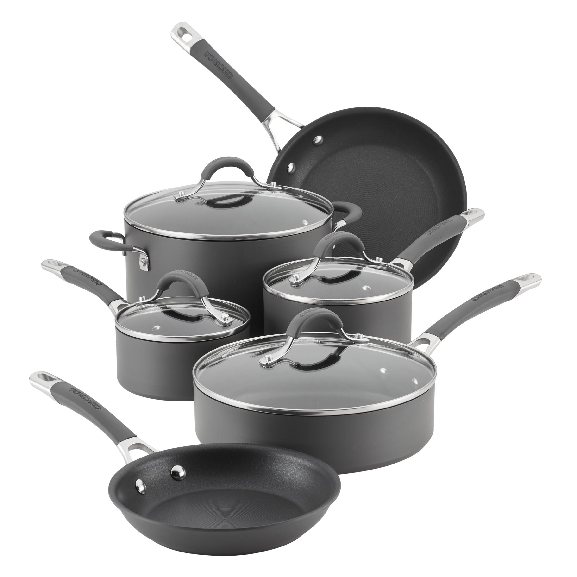 Circulon 83903 Radiance Hard Anodized Nonstick Cookware Pots and Pans Set 10 Piece Gray