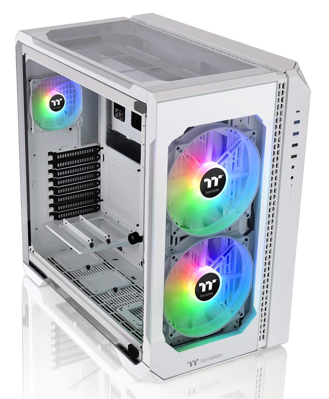 Thermaltake View 51 Snow マザーボード 同期 ARGB E-ATX フルタワー ゲーミングコンピューターケース 200mm ARGB 5V マザーボード同期RGBファン2個 +