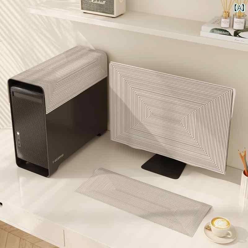 パソコン モニター カバー ほこりよけ ディスプレイ PC デスクトップ 汚れ防止 保護 防塵 キーボード セット 布 フランネル シンプル おしゃれ