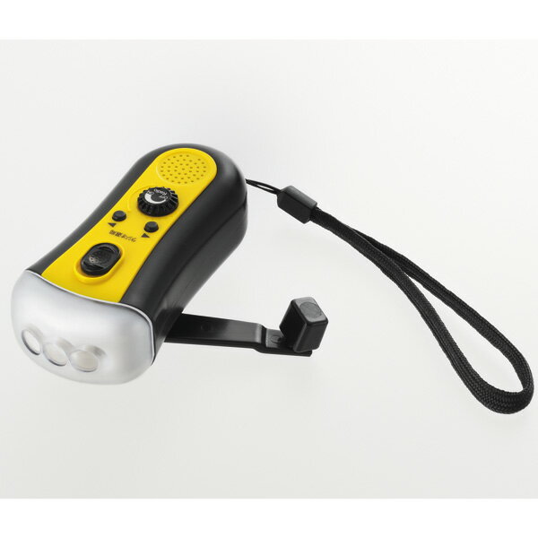 充電方式　手回し 電源　充電池 機能　ライト・FMラジオ 商品サイズ　約117×55×48mm 個装サイズ　約130×65×50mm 化粧箱入り 120g ABS樹脂　