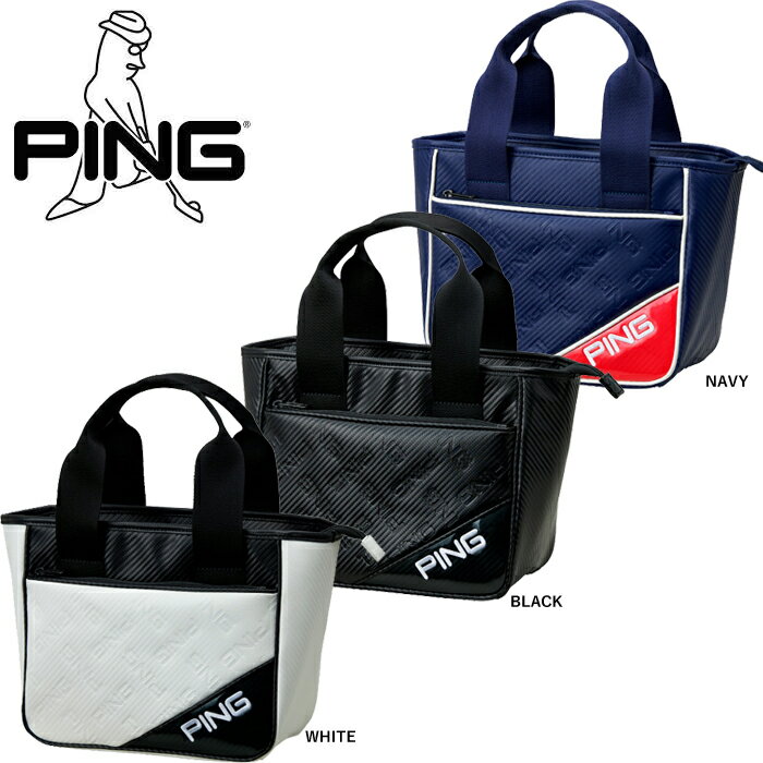 PING GB-U2518 エンボスラウンドトート ホワイト ブラック ネイビー（限定品） ・カーボン調のPU素材にエンボスロゴとエナメル部分使いでアクセントをつけたオーソドックスなラウンドトートバッグ ・底を折りたたんで収納できる仕様 ・...