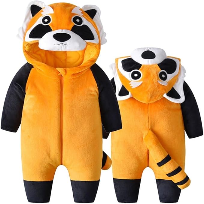 商品情報 【商品名】 アライグマ コスチューム かわいい フード付き ロンパース ジャンプスーツ 動物柄 暖かい パジャマ 秋冬用 男の子用 女の子用 【商品仕様】 カラー：オレンジ サイズ：73 80 90 【おススメポイント】 【素材】...