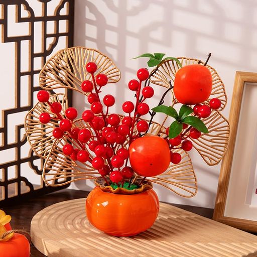 【製品仕様】素材:プラスチック+セラミックス、サイズ:9.5*24cm(花瓶付き) 【リアルな質感】:ベリーと柿は独自のシミュレーション加工により、実の色が自然に変化し、本物そっくりです。また、壊れることもなく、自然な風合いを保ちながら長く...