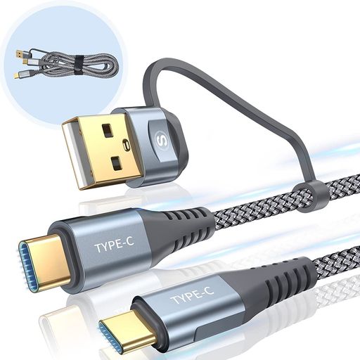 【2in1 デザイン】:usb type a/usb type cとusb type c のインタフェースが同時にが備えているケーブル。多種のケーブルを持つ必要がありません、手間をかけずに、生活はより便利になれます。