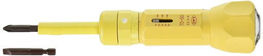 サイズ:209x52x52mm 質量:410g トルク設定値:1.0~5.0N・m 絶縁トルクドライバー 締付けトルク値に達すると自動的にクラッチが切れ、空転する。