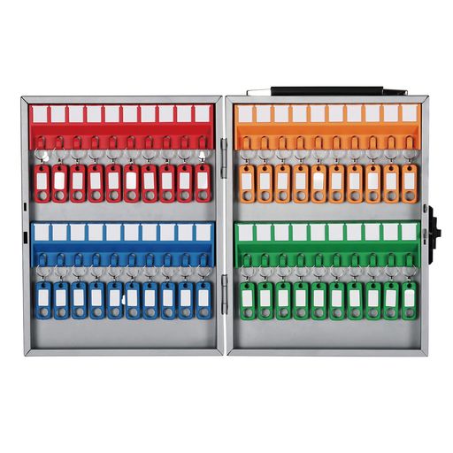 カラー識別で管理がしやすいキーボックス ネームシートが1枚ずつ独立していて差し替えしやすい 鍵収納数:40個 本体サイズ/重量:幅287x奥行63x高さ360mm/2.1kg 付属品:キーホルダー(40個)、解錠用キー(2個)、ネジ・プラグ...