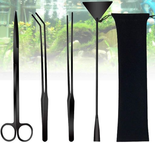【水草用トリミング用具】1xカーブハサミ(長さ:25cm)カーブピンセット(長さ:27cm)ストレートピンセット(長さ:27cm)サンドフラッター(長さ:32cm)合計4点セット。(専用収納バッグが付きなので、使用したあとはタオルかキッチン...