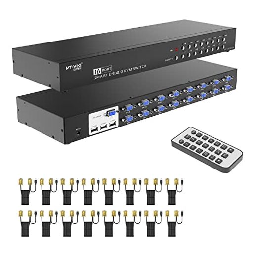 【最大16台PC/サーバー管理】この16ポートVGA KVMスイッチは、2in1ポートとケーブルでアップグレードされ、1台のモニター、キーボード、マウスで最大16台のPC/サーバーを管理できます。 【2つの切替方法】1.パネルボタン:ボタン...