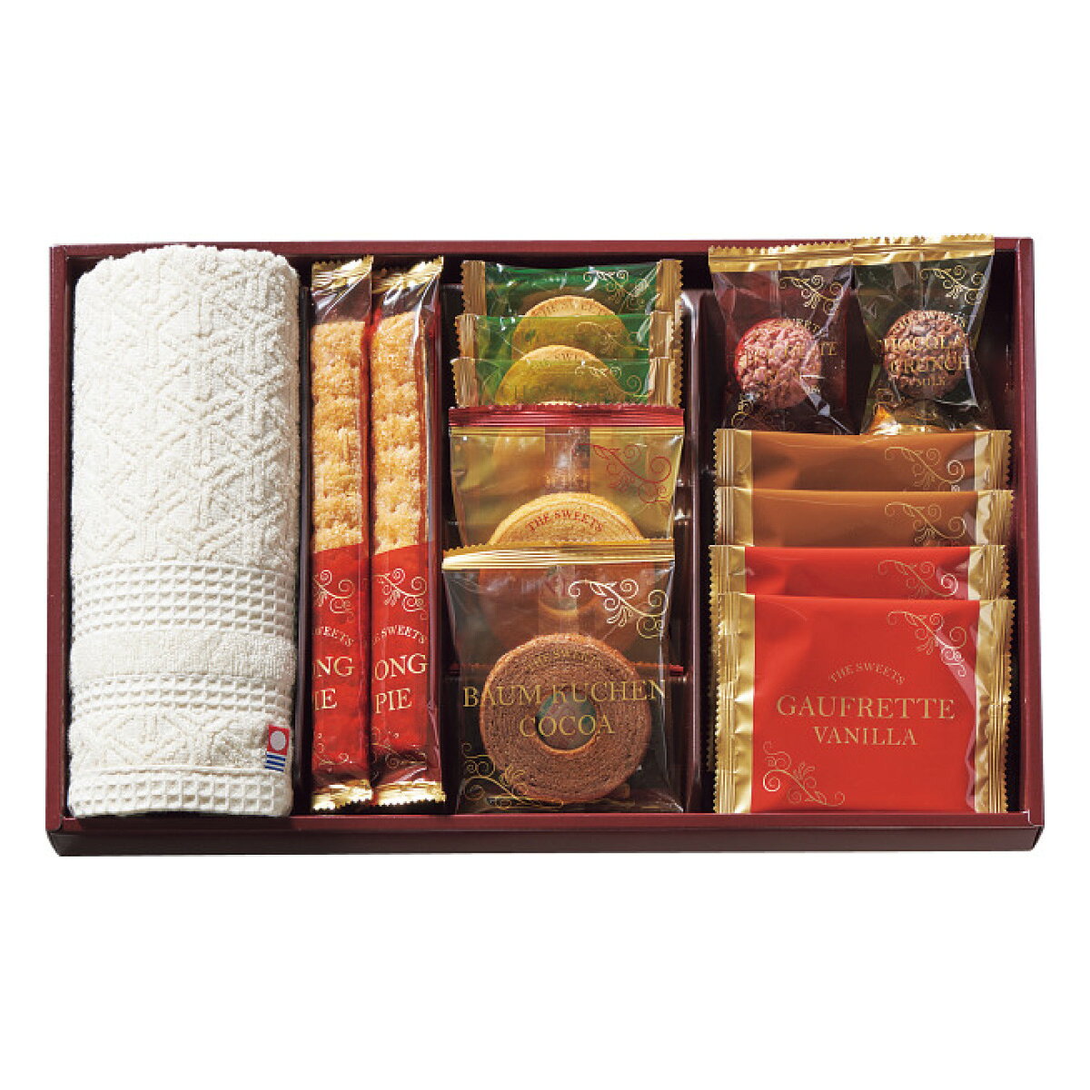 バラエティ豊かなスイーツの個性が集うお得なアソート。みんなの「おいしい」が聞こえてくるようなボリュームたっぷりなギフトです。商品名称スイーツアソート＋S　今治タオル組合せギフトメーカー品番ZSA−25TAR商品内容●チョコチップクッキー×3...