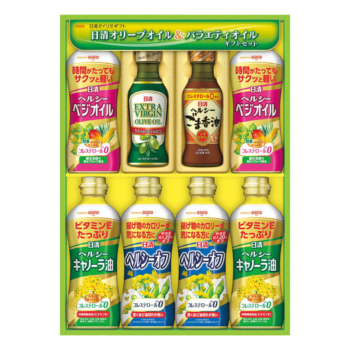 ご家庭で人気のオリーブオイル、ごま油にヘルシーキャノーラ油などの汎用油をバラエティ豊かに詰合せた内容です。商品名称日清　オイルバラエティギフトメーカー品番OV−50Aブランド名称日清オイリオ商品内容●ヘルシーキャノーラ油350g×3、ヘルシ...
