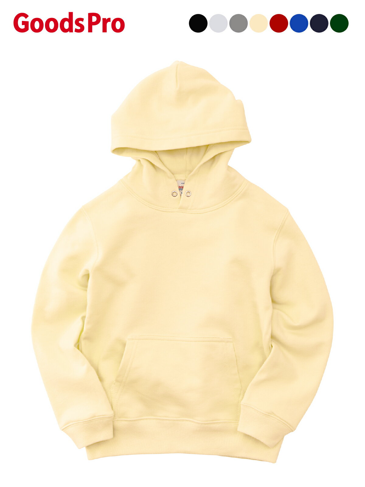 お子様の安全にも配慮したスタンダードプルオーバーパーカStyle No.5214-01のキッズサイズモデル。 プリント加工が美しく映えるように設計されたカンガルーポケットの大きさや位置、前接ぎの無いフードなど、お揃いのオリジナルグッズを製作...