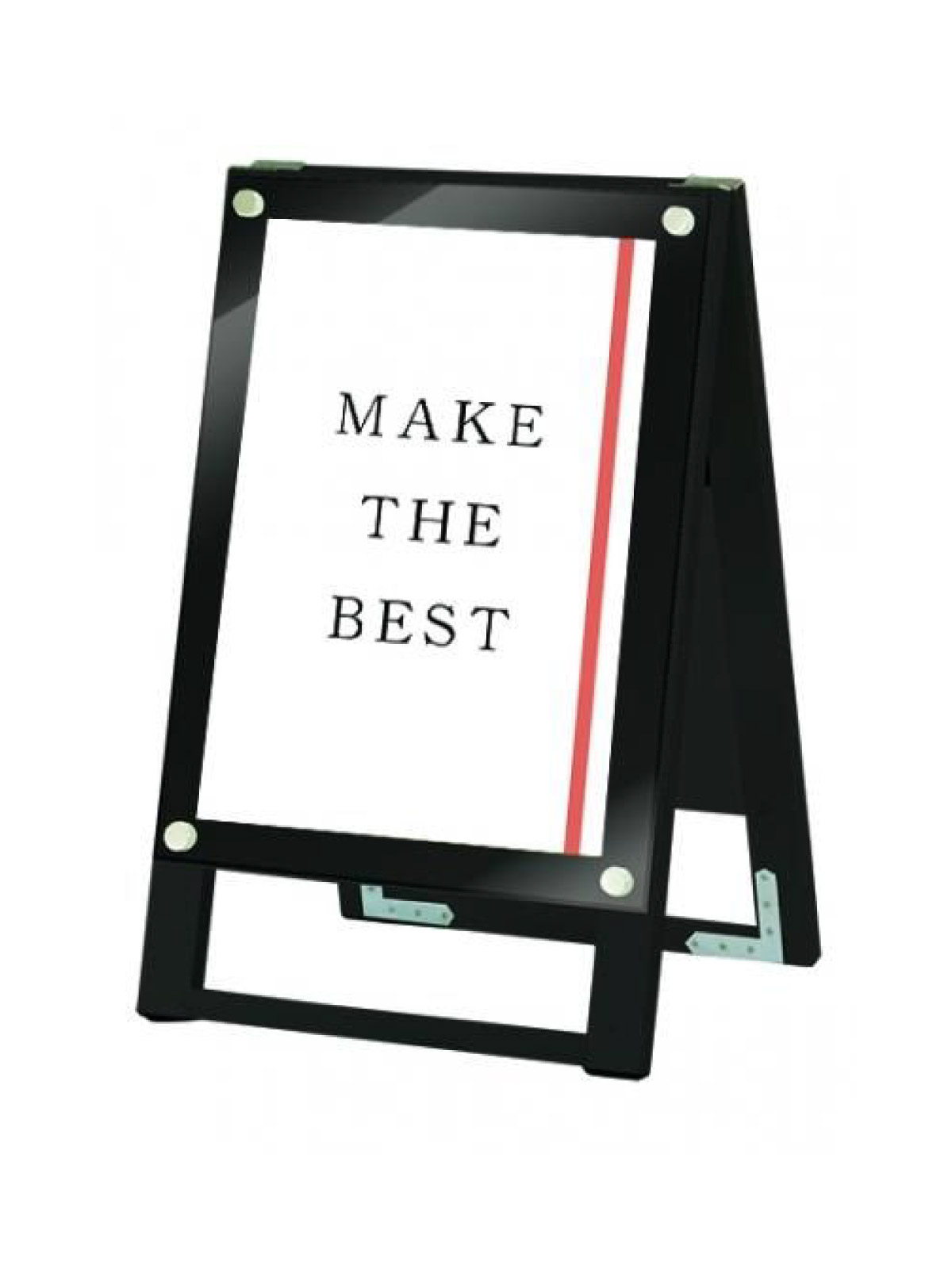 アクリルと化粧ビスでポスターを挟み込んで展示する高級感あるスタンド看板■製品仕様●フレーム＝アルミ押出し材／アルマイト仕上(ブラック)●面板＝アルミ複合板(黒)3mm厚＋アクリル板透明2mm●化粧ビス＝アルミ／アルマイト仕上※シルバー／ゴー...