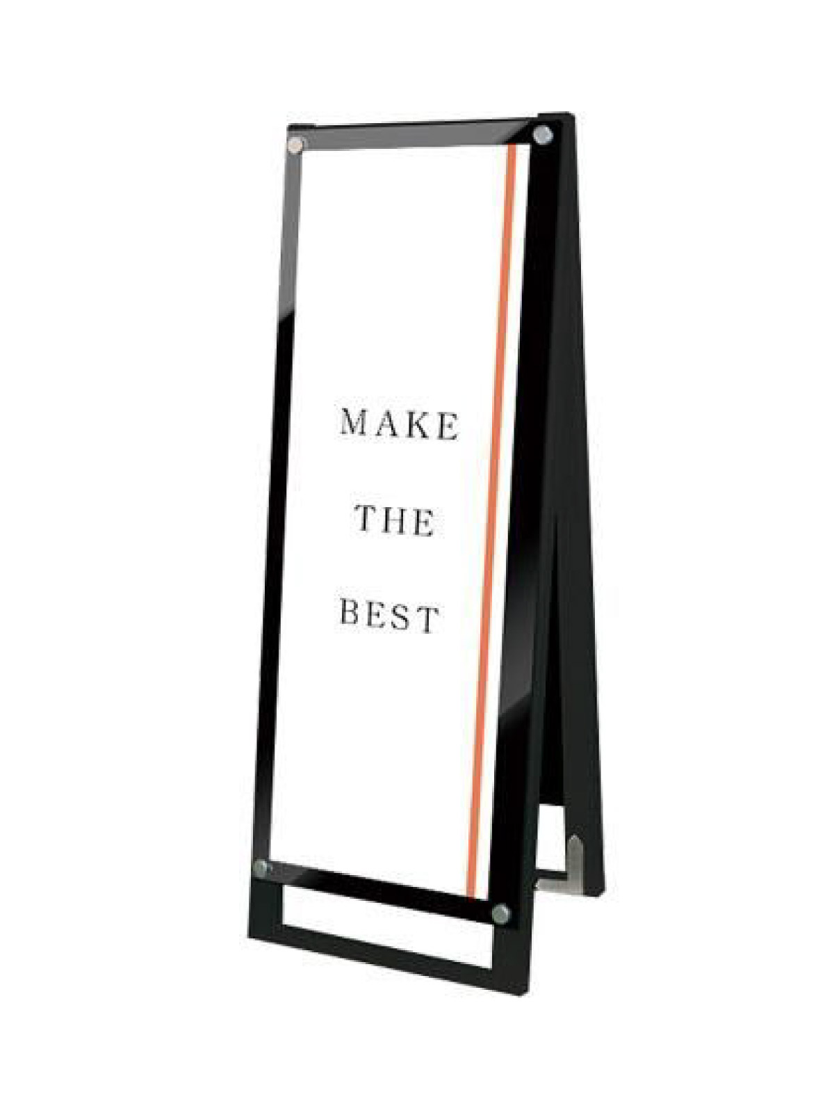 磁石を利用したビスによりポスターを画期的に簡単に交換できる次世代スタンド看板■製品仕様●フレーム＝アルミ押出し材／アルマイト仕上(ブラック)●磁石＝ネオジウム磁石●面板＝アルミ複合板(黒)3mm厚＋アクリル板透明 2mm 下辺アンダーバー付...