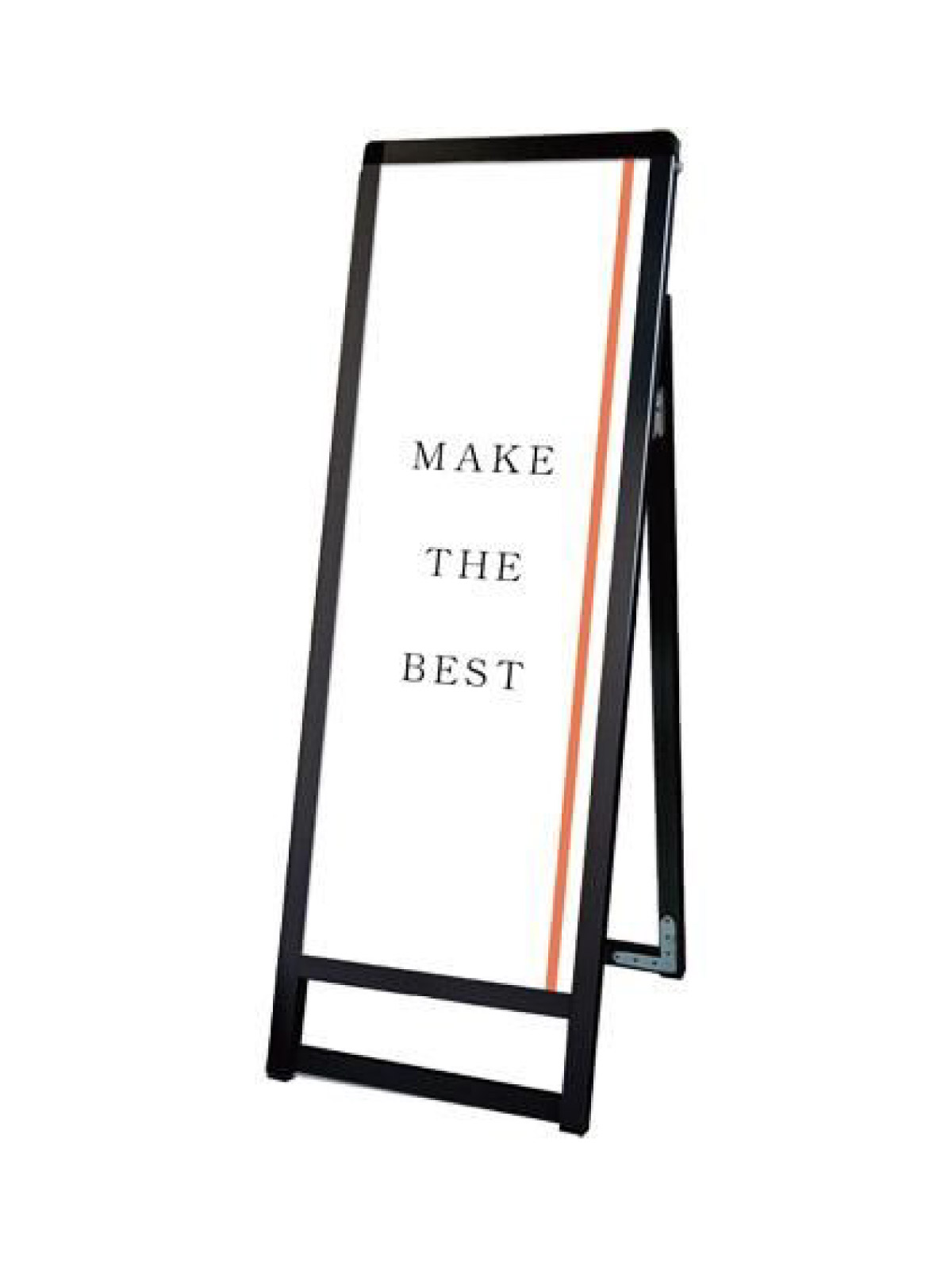 スマートでシンプルなデザインを追求した薄型スタンド看板■製品仕様●本体フレーム＝アルミ押し出し材／アルマイト仕上（ブラック）●表面カバー＝アクリル 透明1.5mm厚●面板＝アルミ複合板（白）3mm厚※防水パックシート付ではありません。※差し...