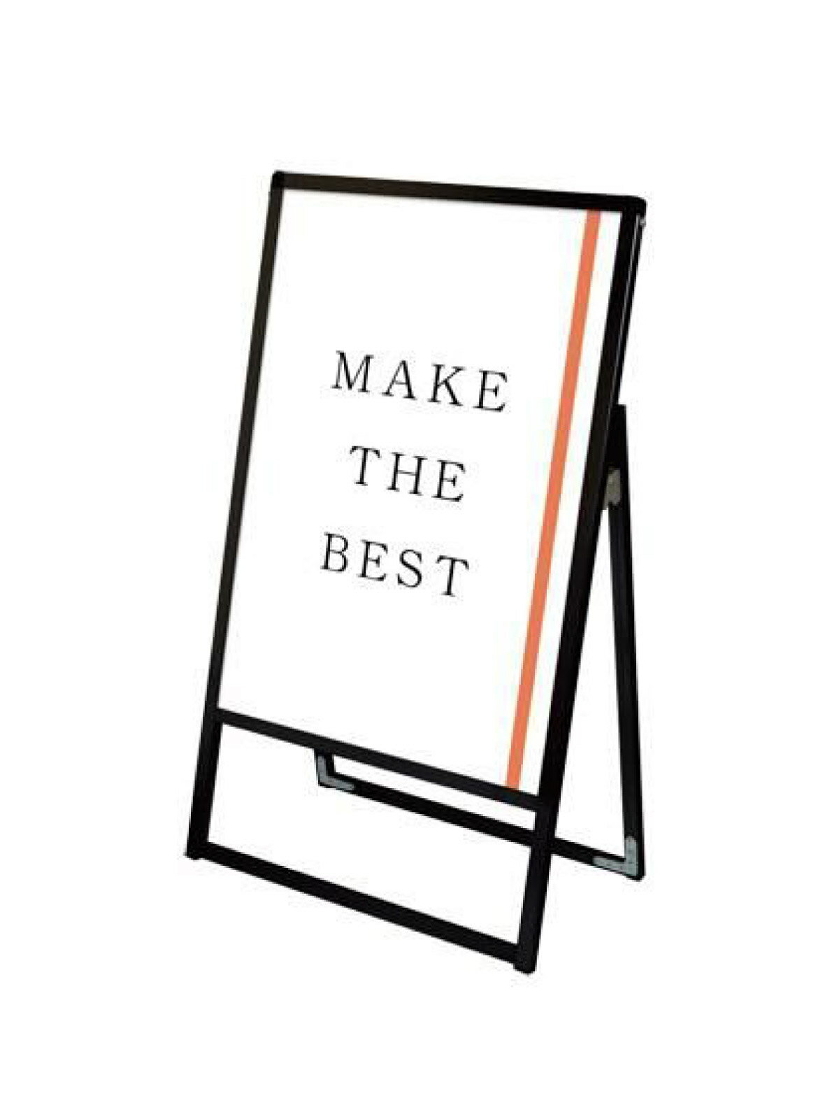 スマートでシンプルなデザインを追求した薄型スタンド看板■製品仕様●本体フレーム=アルミ押出し材/アルマイト仕上(ブラック)●表面カバー=アクリル 透明1.5mm厚●面板=アルミ複合板(白)3mm厚●面板サイズ=B1(W728mm×H1030...