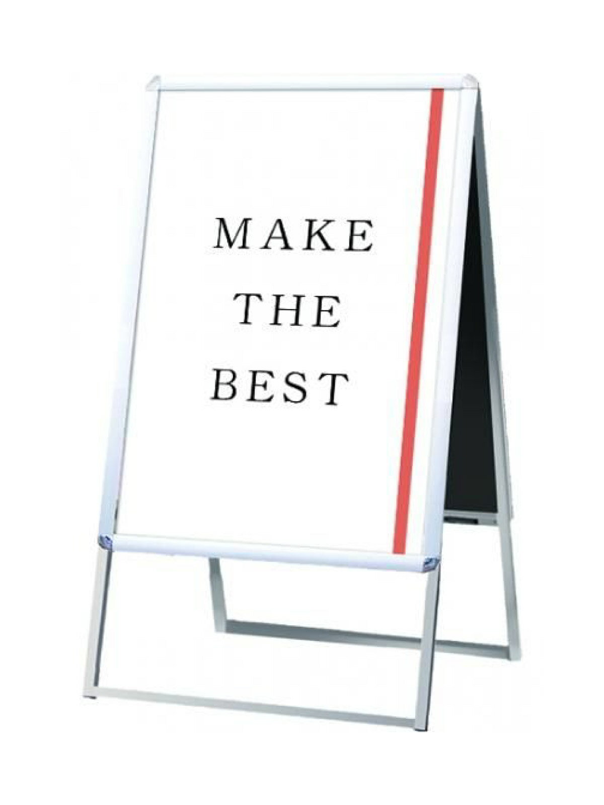 四辺を開閉してポスターを交換する最もメジャーなスタンド看板■製品仕様●本体=アルミ押出し/アルマイト仕上(シルバー)●パネル=ポスターグリップ(フロントオープン式)(シルバー)●表面カバー=アクリル 透明1.5mm厚●背面板=屋内用：ハード...