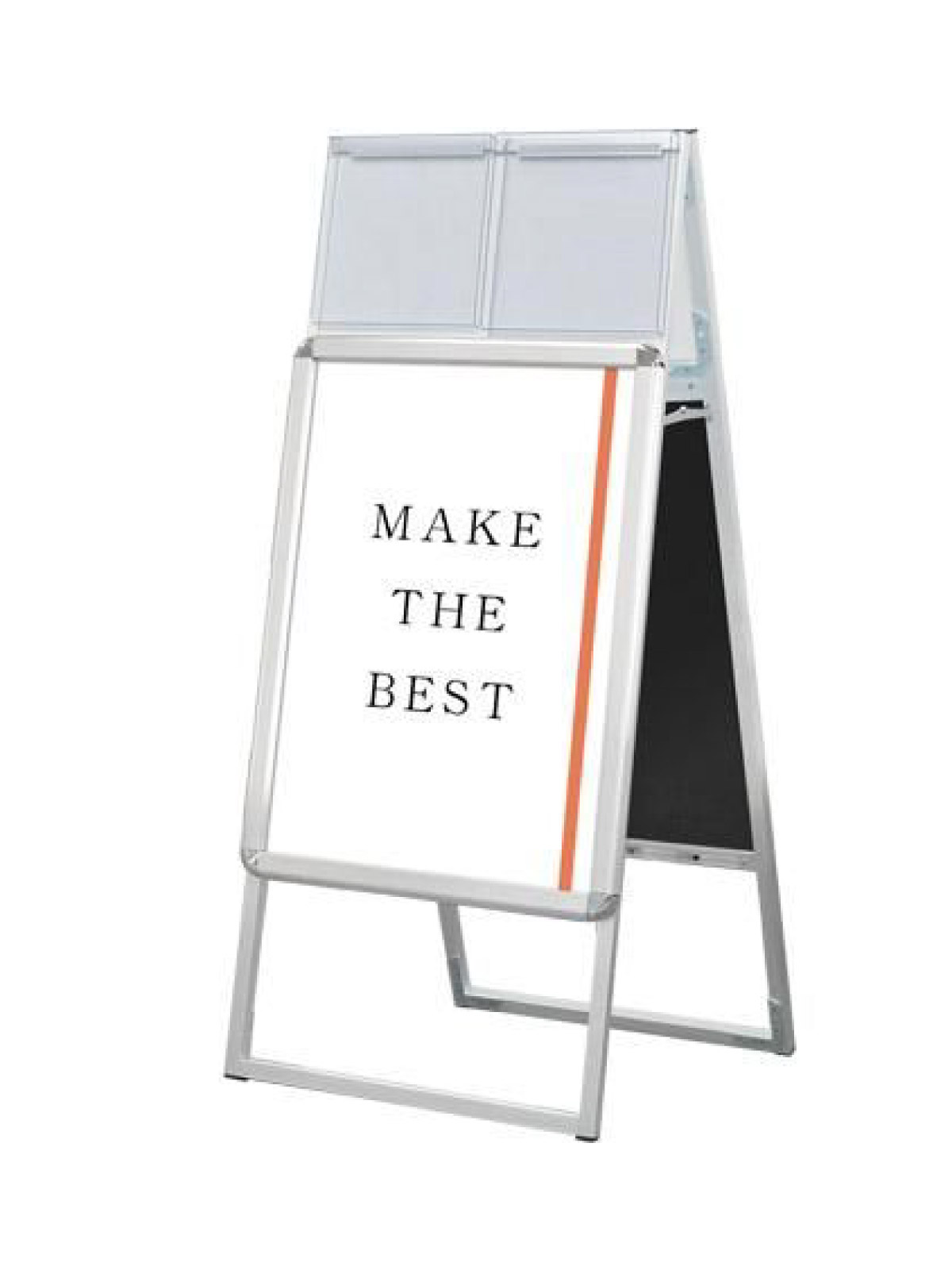 A4サイズのカタログを配布できるケースが付いた四辺開閉式のスタンド看板■製品仕様●本体=アルミ押出し/アルマイト仕上(シルバー)●パネル=ポスターグリップ(フロントオープン式)(シルバー)●表面カバー=アクリル 透明1.5mm厚●背面板=屋...