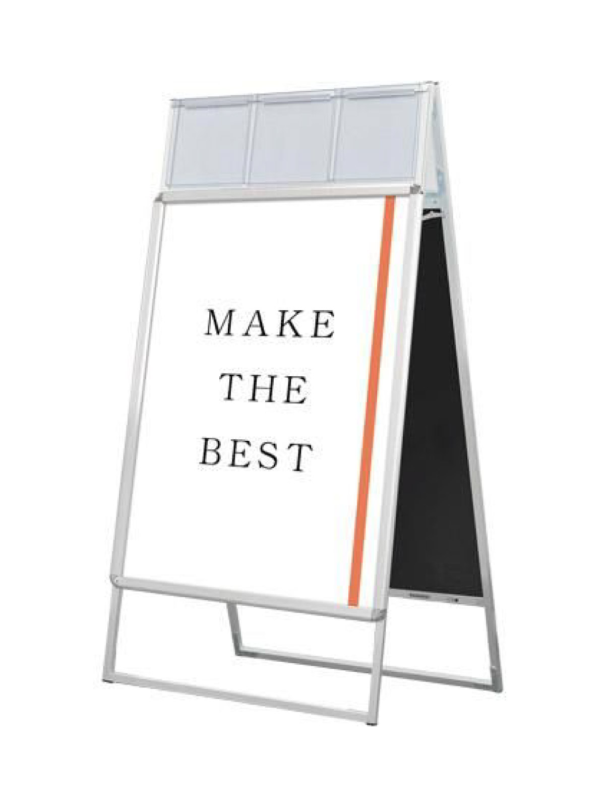 A4サイズのカタログを配布できるケースが付いた四辺開閉式のスタンド看板■製品仕様●本体=アルミ押出し/アルマイト仕上(シルバー)●パネル=ポスターグリップ(フロントオープン式)(シルバー)●表面カバー=アクリル 透明1.5mm厚●背面板=屋...