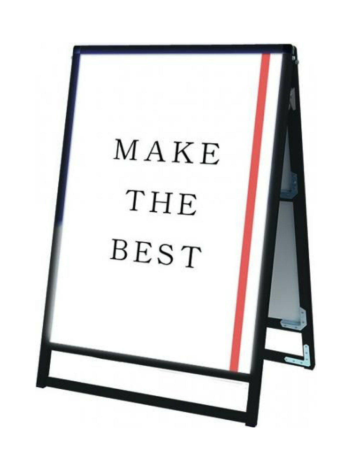 高照度でしっかり目立つ屋外対応の電飾LED式スタンド看板■製品仕様●本体フレーム=アルミ押出し材/アルマイト仕上(ブラック)●表面カバー=アクリル 透明1.5mm厚●電源コード=3m●面板サイズ=A1(594mm×841mm)●面板有効サイ...