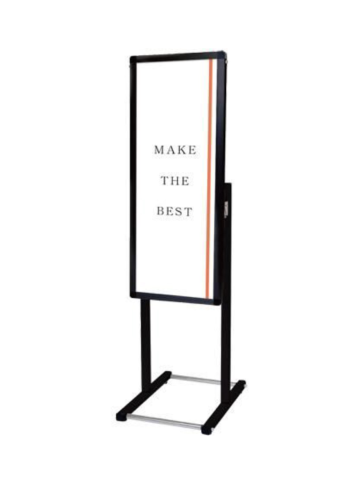 見る距離感に合わせてポスターの展示角度を調節できるスタンド看板■製品仕様●パネル・本体=アルミ押出し材/アルマイト仕上(ブラック)●脚部=縦パイプ/アルミ押出し材/アルマイト仕上(ブラック) 横パイプ/ステンレスパイプ #400(シルバー)...