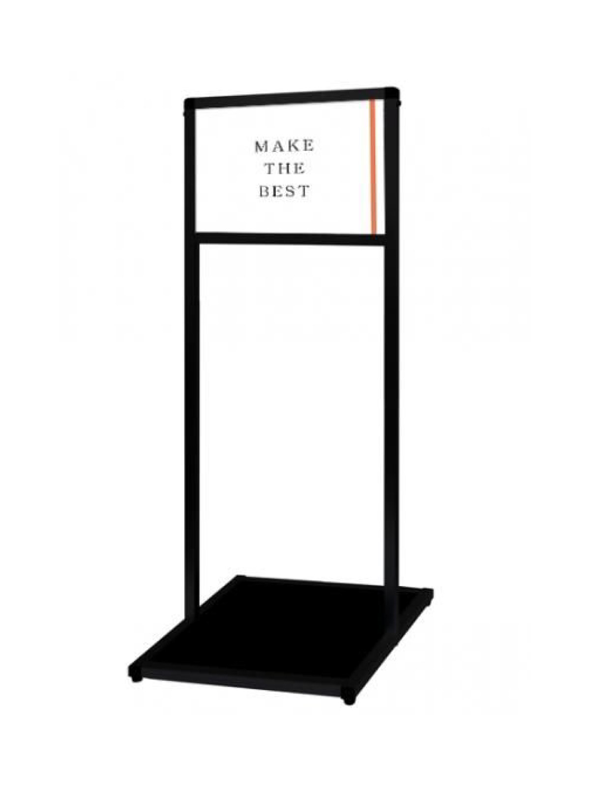 スマートでシンプルなデザインの片面仕様の直立型スタンド■製品仕様●本体フレーム＝アルミ押し出し材／アルマイト仕上（ブラック）●表面カバー＝アクリル 透明1.5mm厚●面板＝アルミ複合板（白）3mm厚●底板＝アルミ複合板（黒）3mm厚※差し替...