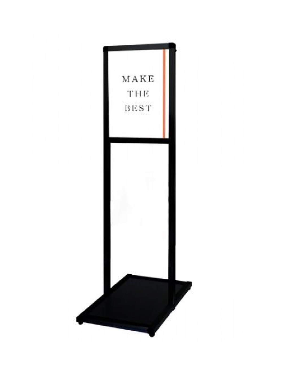 スマートでシンプルなデザインの片面仕様の直立型スタンド■製品仕様●本体フレーム＝アルミ押し出し材／アルマイト仕上（ブラック）●表面カバー＝アクリル 透明1.5mm厚●面板＝アルミ複合板（白）3mm厚●底板＝アルミ複合板（黒）3mm厚※差し替...