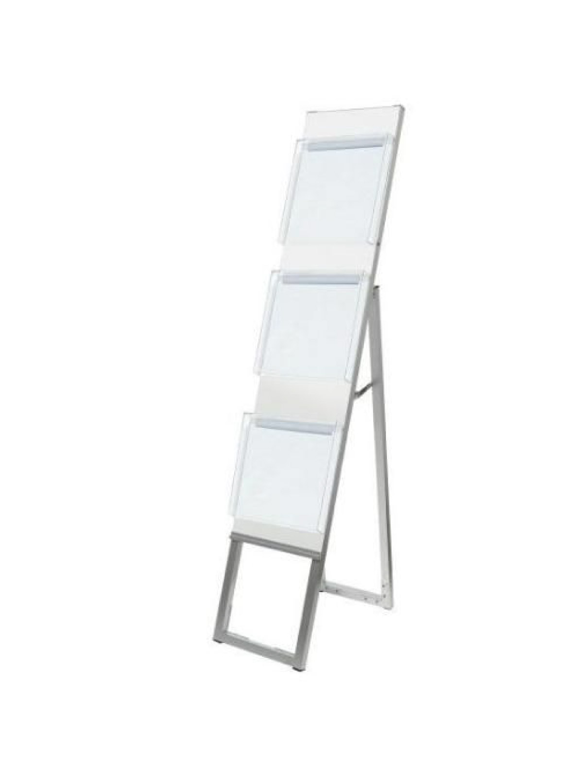 ちょっとしたスペースにも設置できる、スリムで使いやすい お手頃スタンド看板■製品仕様●フレーム＝アルミ押出し材／アルマイト仕上（シルバー）●面板＝アルミ複合板(白)3mm厚●カタログケース3個付(フタ無し)●重量＝3.3kg※屋内専用※ウエ...