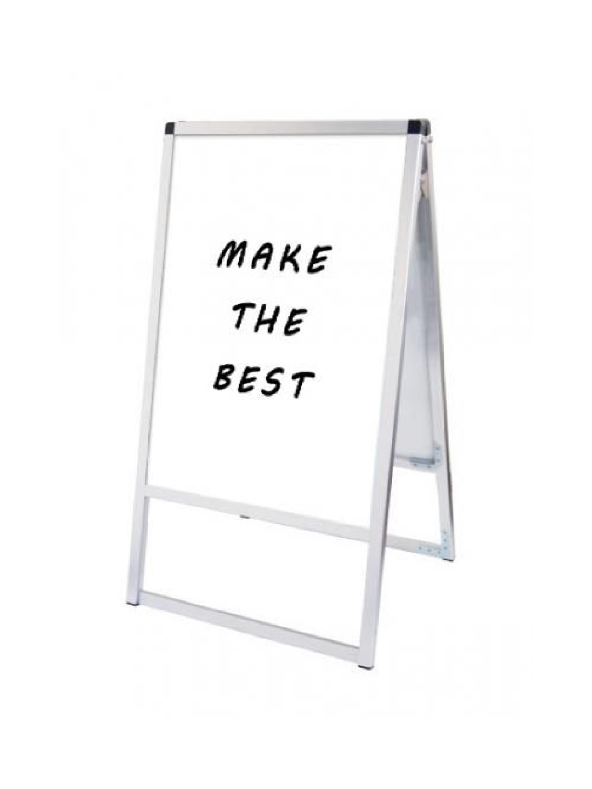 屋外使用可能なアルミ製マーカーボードスタンド看板■製品仕様●本体フレーム=アルミ押出し材/アルマイト仕上(シルバー)●面板=マーカーボード(ホワイト)3mm厚※マグネット使用可能※差し替え用面板は、オプションから単品で購入頂けます。●面板有...