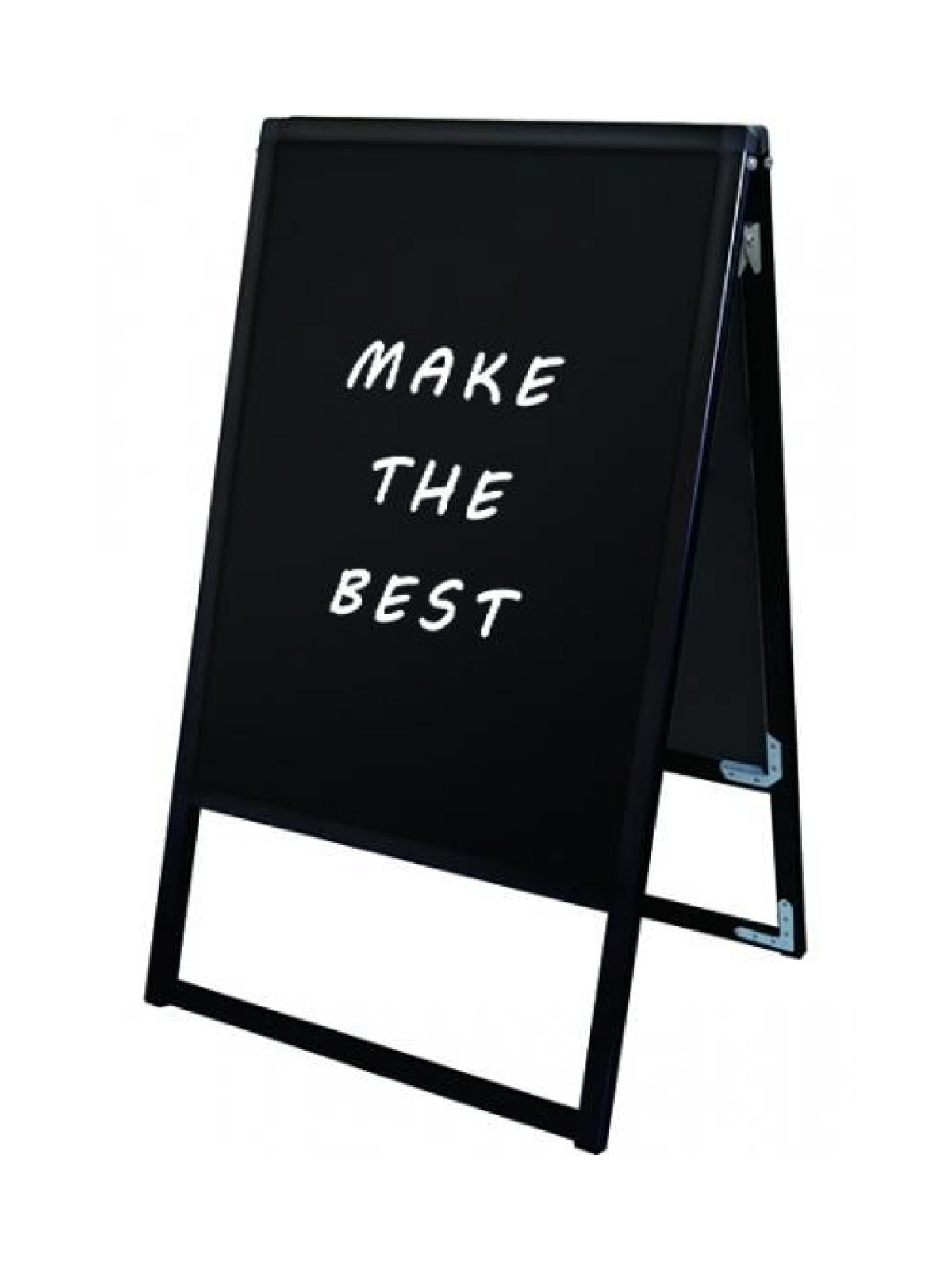 屋外使用可能なアルミ製マーカーボードスタンド看板■製品仕様●本体フレーム=アルミ押出し材/アルマイト仕上(ブラック)●面板=マーカーボード(ブラック)3mm厚※マグネット使用可能※差し替え用面板は、オプションから単品で購入頂けます。●面板有...