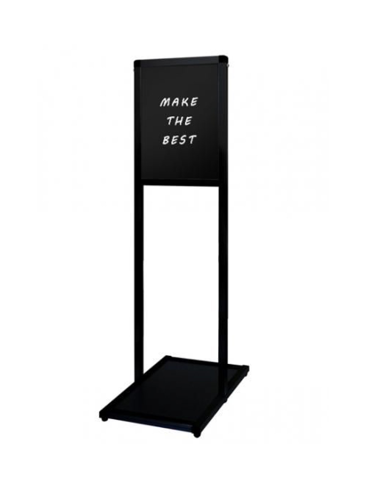 小しのスペースにも設置できる片面仕様の直立型マーカーボードスタンド看板■製品仕様●本体フレーム＝22×25mmアルミ押し出し材／アルマイト仕上（ブラック）レール内寸5.5mm●上部コーナー＝樹脂●面板＝マーカーボード（ブラック）3mm厚※マ...