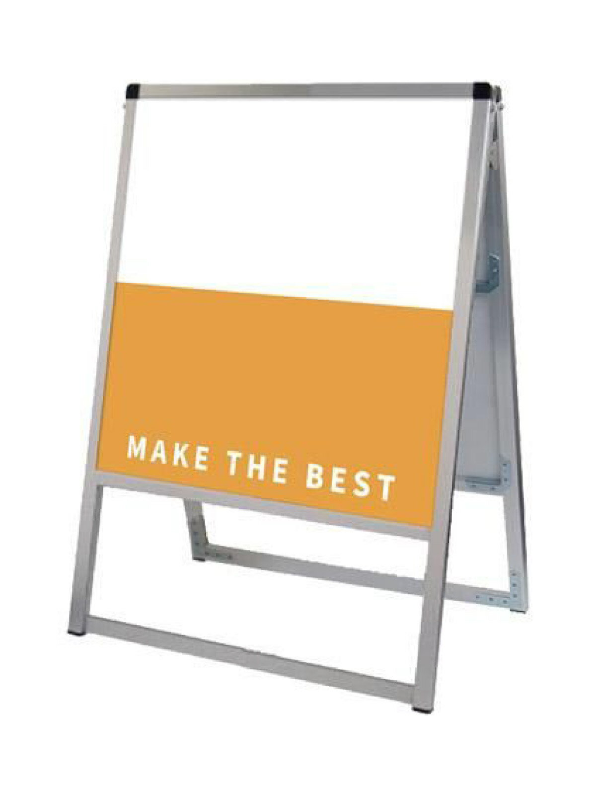 インクジェットシートを貼り付けて使用するA型ボードスタンド看板■製品仕様●本体フレーム＝アルミ押し出し材22mm×25mm／アルマイト仕上（シルバー）●面板＝アルミ複合板（白）3mm厚 （塩ビシート・カッティングシート貼付用面板）※差し替え...