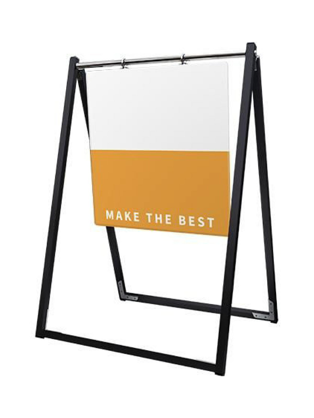 揺れるサインで視線をキャッチする、おしゃれなボードスタンド看板■製品仕様●本体フレーム=アルミ押出し材/アルマイト仕上(ブラック)Φ19ステンパイプ（シルバー）※上部ステンレスパイプ部はシルバー色となります。●面板=アルミ複合板(白)3mm...