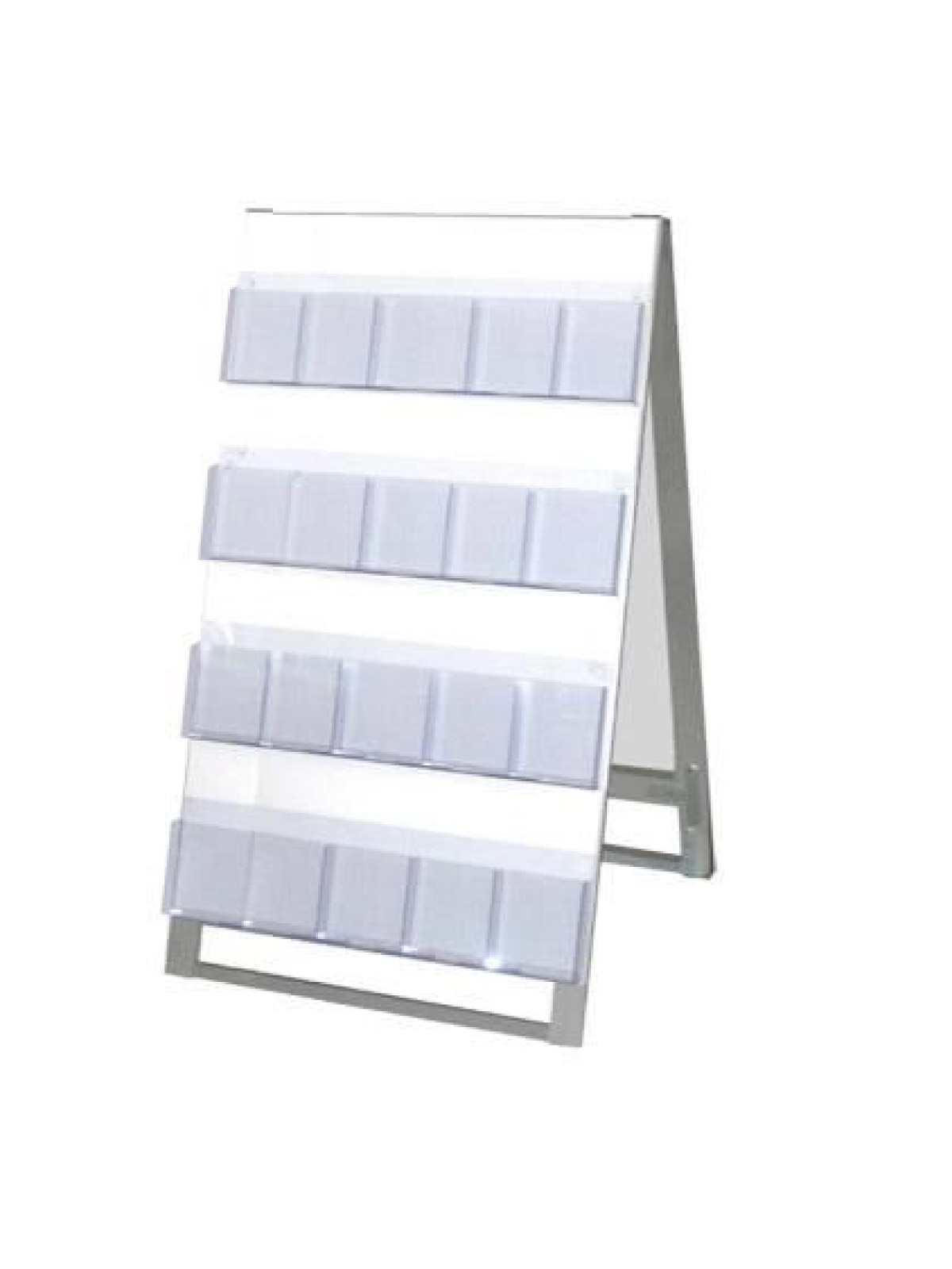 複数のパンフレットを同時に配布できるパンフレットスタンド什器■製品仕様●フレーム=アルミ押出し材/アルマイト仕上(シルバー)●面板=アルミ複合板(白)●レール=アルミジョイナー/アルマイト仕上(シルバー)●パンフレットケース=塩ビ2mm厚(...