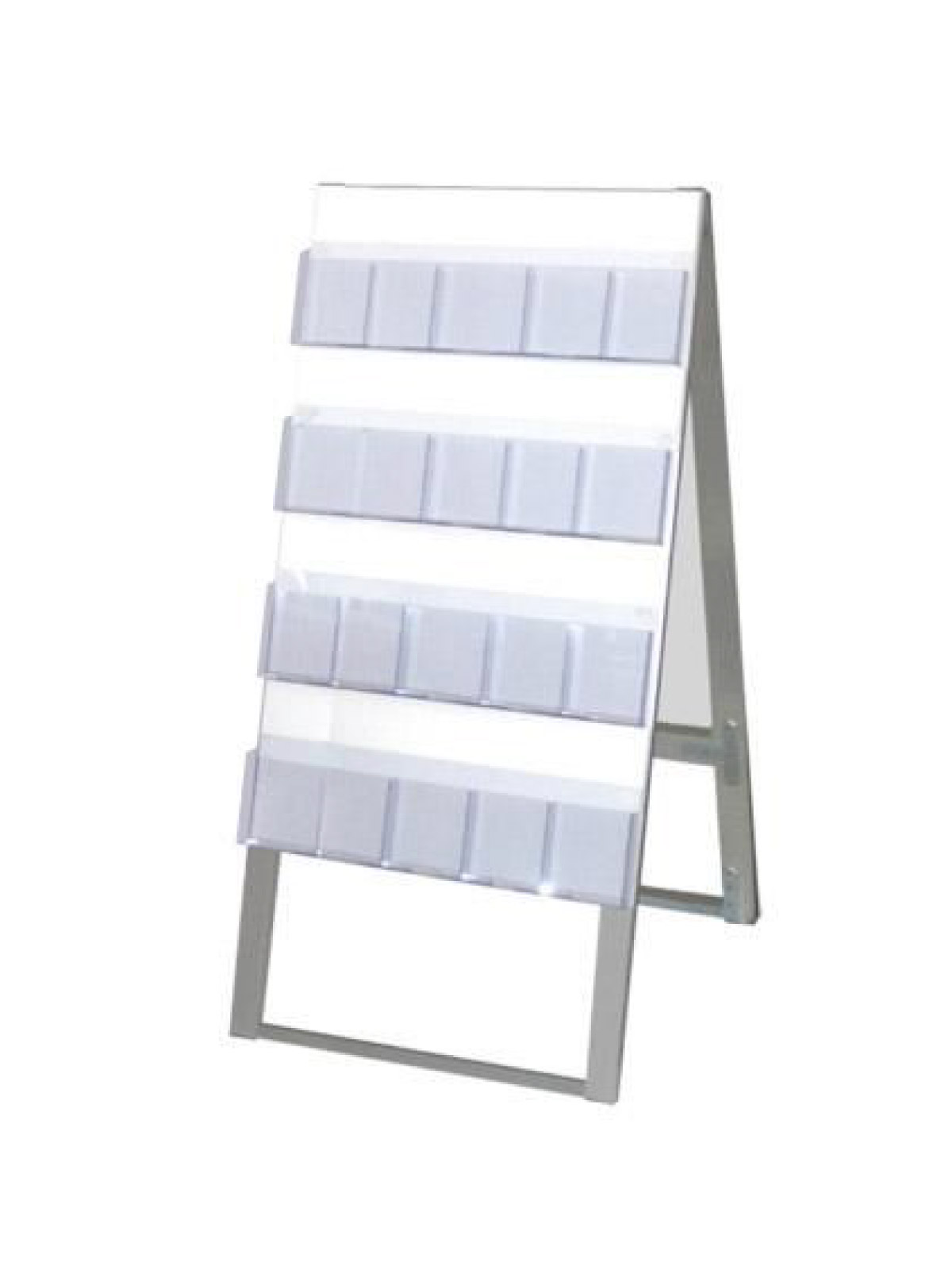 複数のパンフレットを同時に配布できるパンフレットスタンド什器■製品仕様●フレーム=アルミ押出し材/アルマイト仕上(シルバー)●面板=アルミ複合板(白)●レール=アルミジョイナー/アルマイト仕上(シルバー)●パンフレットケース=塩ビ2mm厚(...