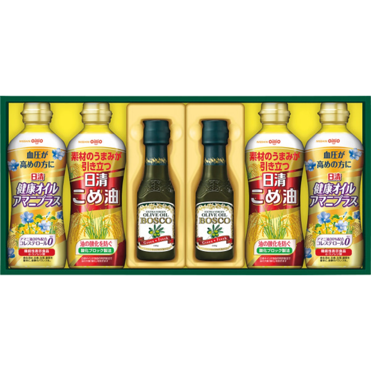 フルーティで豊潤な味わいが特徴のボスコエキストラバージンオリーブオイルとこめ油などヘルシーオイルの詰合せです。商品名称ボスコ　オリーブオイル＆ヘルシーオイルギフトメーカー品番BMー30ブランド名称日清オイリオ商品内容●ボスコエキストラバージ...