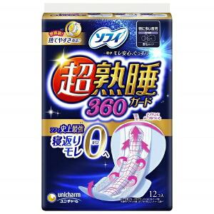 商品名ユニ・チャーム ソフィ 超熟睡ガード360 特に多い夜用　12枚入商品説明多い夜でも超熟睡！”新”寝返りフィット吸収体で、ソフィ史上最強の寝返りモレ0へ！多い日の夜でも安心して超熟睡できます。しかも使用後は簡単に捨てられるくるっとテー...