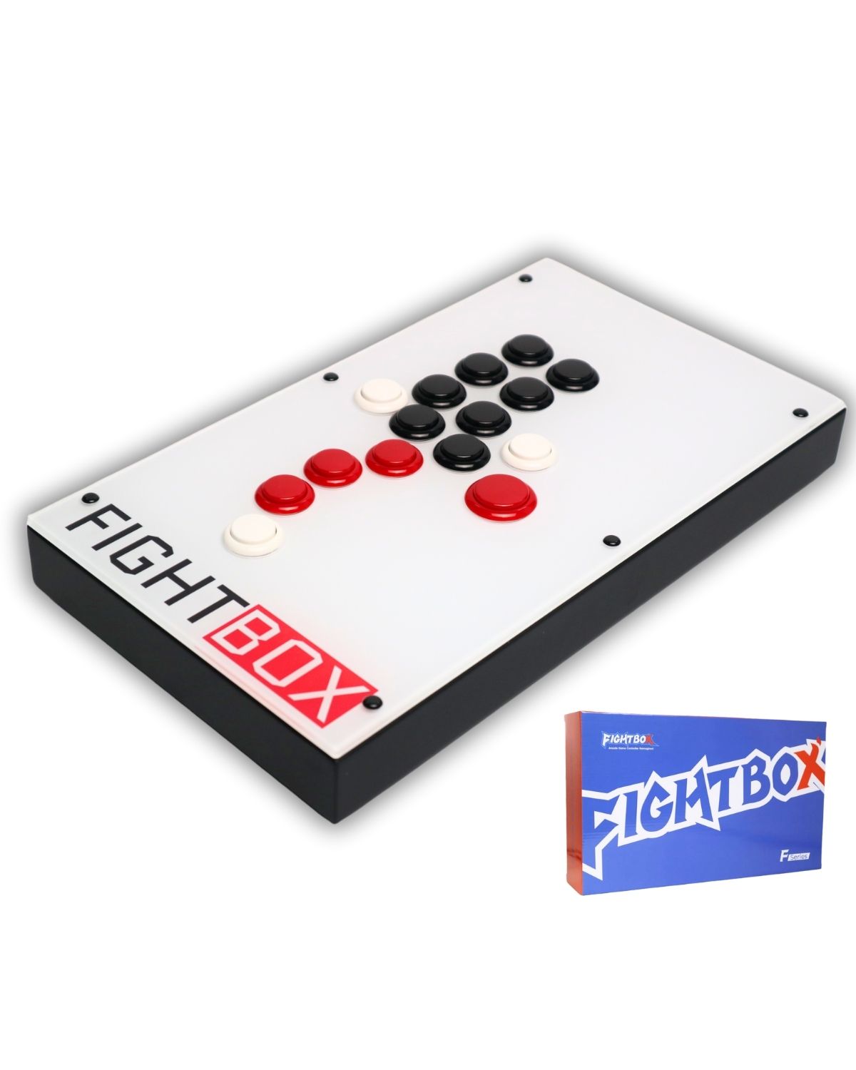 FightBox ファイトボックス F10-PC-V2は、従来のアーケードスティックに配置されているジョイスティックの代わりに、コントローラーの左側に 3 つの三和電子製OBSF-24 ボタンと 1 つの 三和電子製OBSF-30 ボタンが...