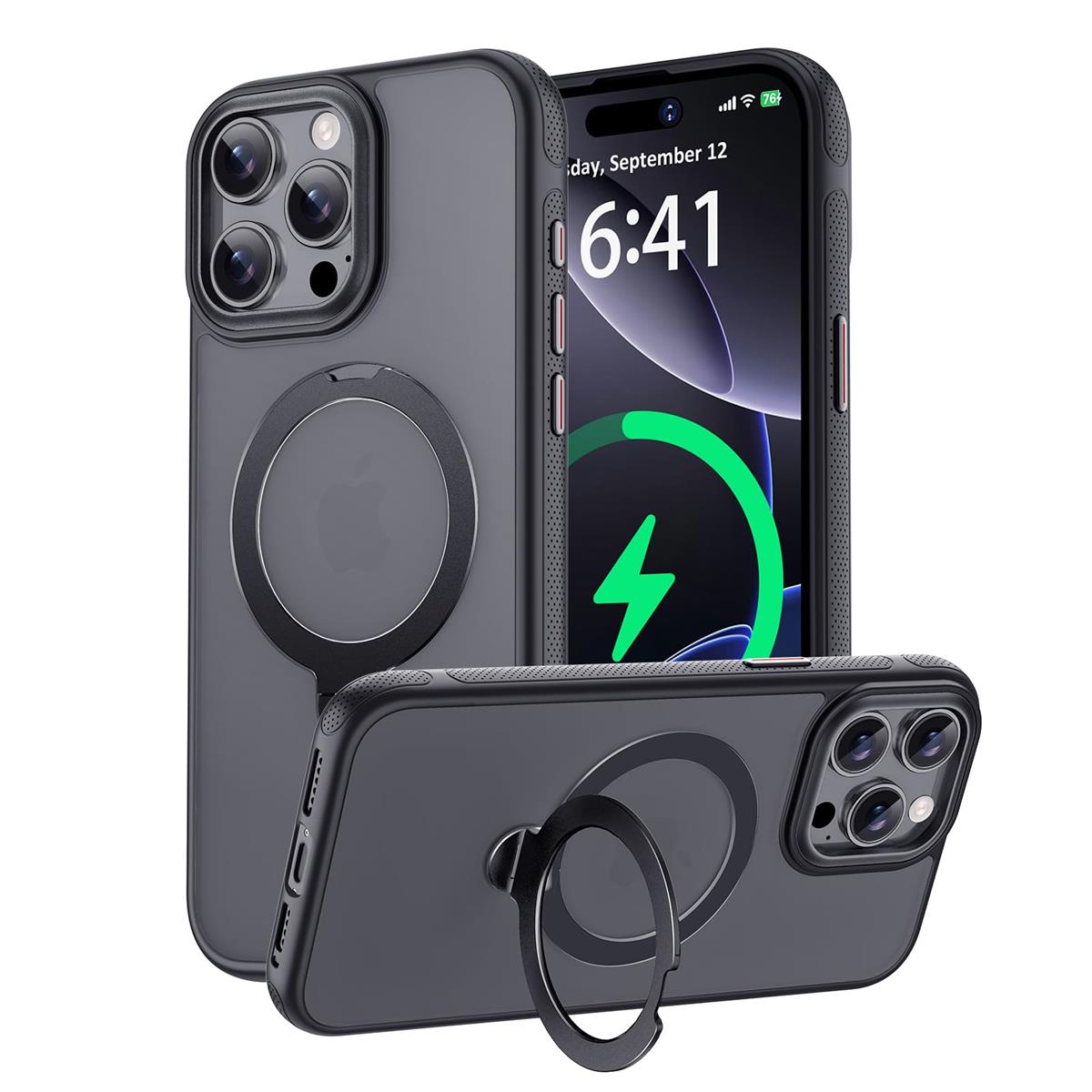 【 対応機種】：iPhone 15 Pro用ケース 6.1インチ[マグセーフ対応]。 360度回転リングスタンド・カメラレンズ保護・スクリーン保護・折りたたみ手持ちリングなど機能が付きの一体型なアイフォン15 Pro対応ケース です。【衝撃...