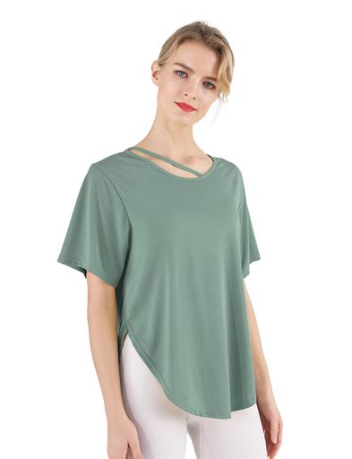 【着痩せ・体型カバー】長く丸く設計されたシャツの裾周りは、ぽっこりお腹、腰や尻まわりを隠し、細く見せつけ、体型をカバーすることができます。 【速乾性を極めた生地】生地には、実感することが可能な究極の速乾性を備えており、運動中汗を吸収し、素早...